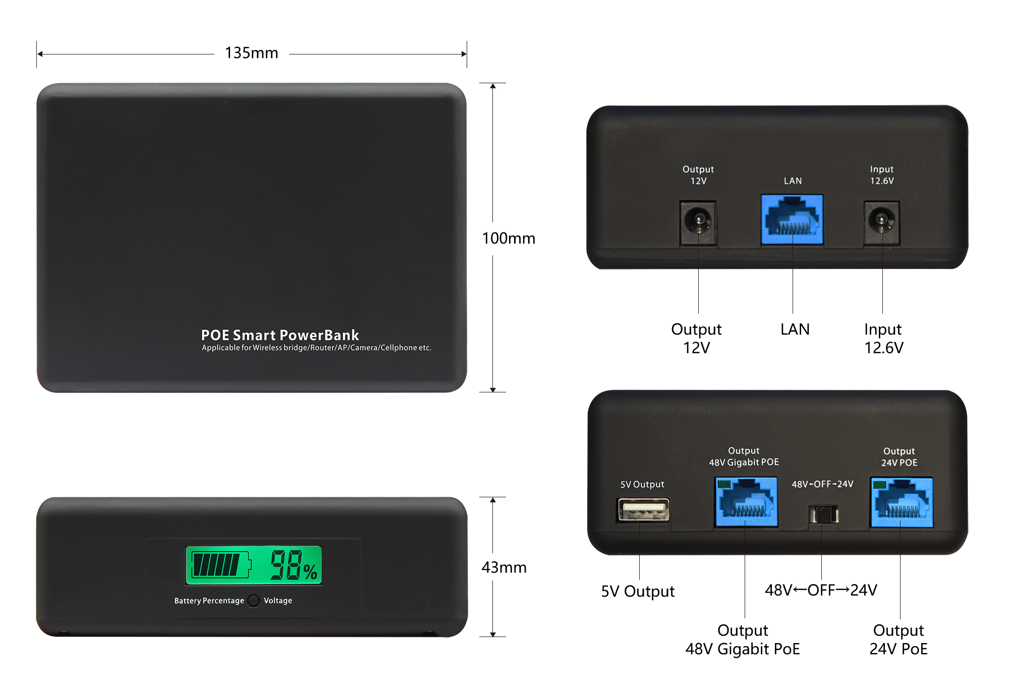 MimoTik POE Battery Power Pack PowerBank 802.3af/at 4-in-1 POE 94.5Wh ...